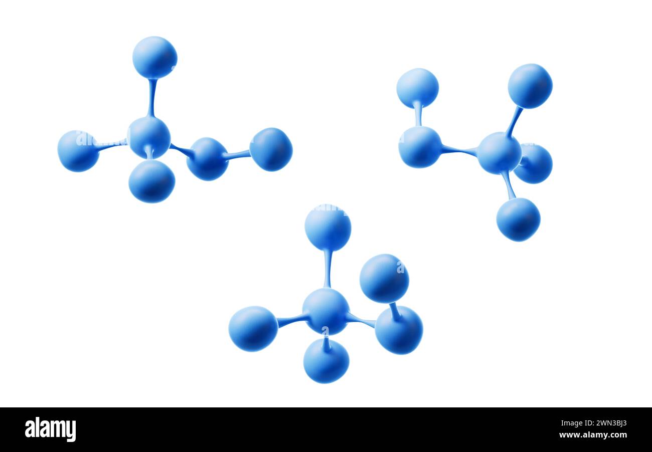 Blue molecules with different angles, 3d rendering. 3D illustration ...