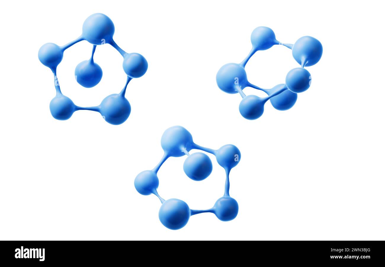 Blue molecules with different angles, 3d rendering. 3D illustration ...