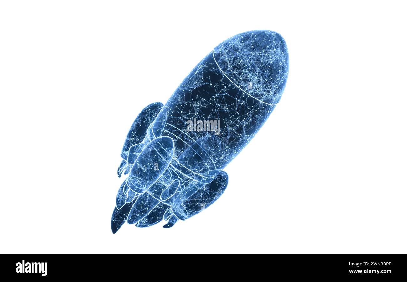 Rocket with blue technology structure, 3d rendering. 3D illustration ...