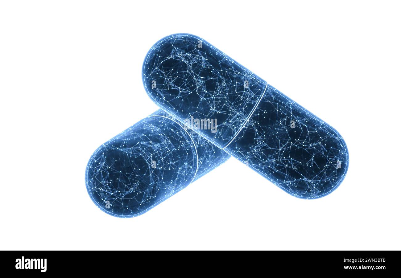 Capsules with blue technology structure, 3d rendering. 3D illustration Stock Photo - Alamy