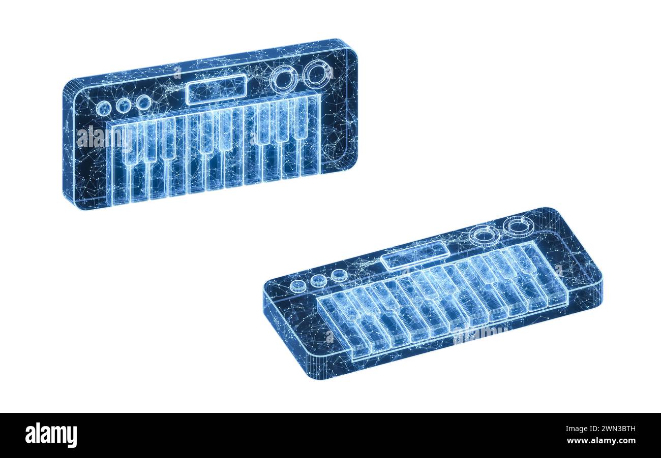 Portable piano with blue technology structure, 3d rendering. 3D ...