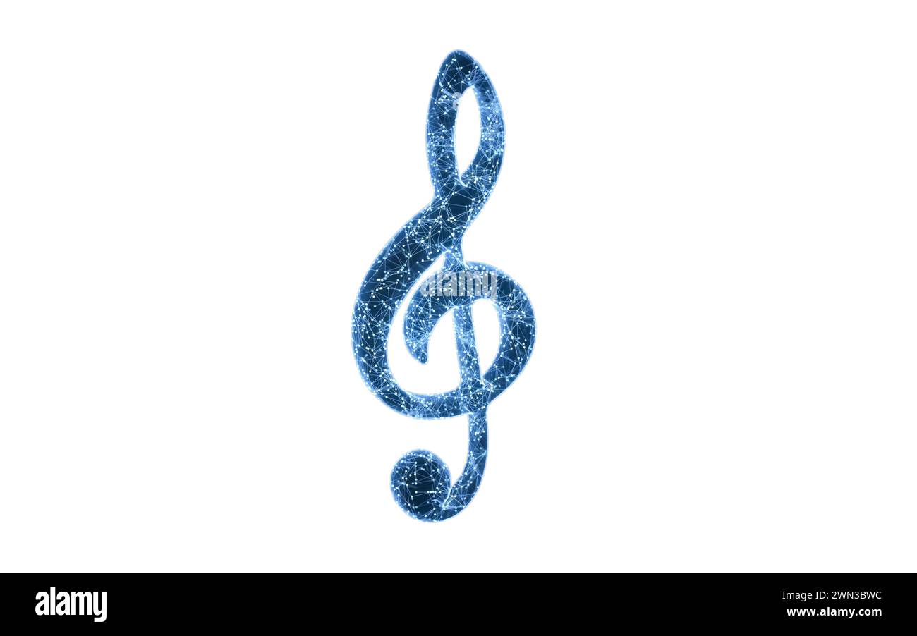 Music note clef with blue technology structure, 3d rendering. 3D ...