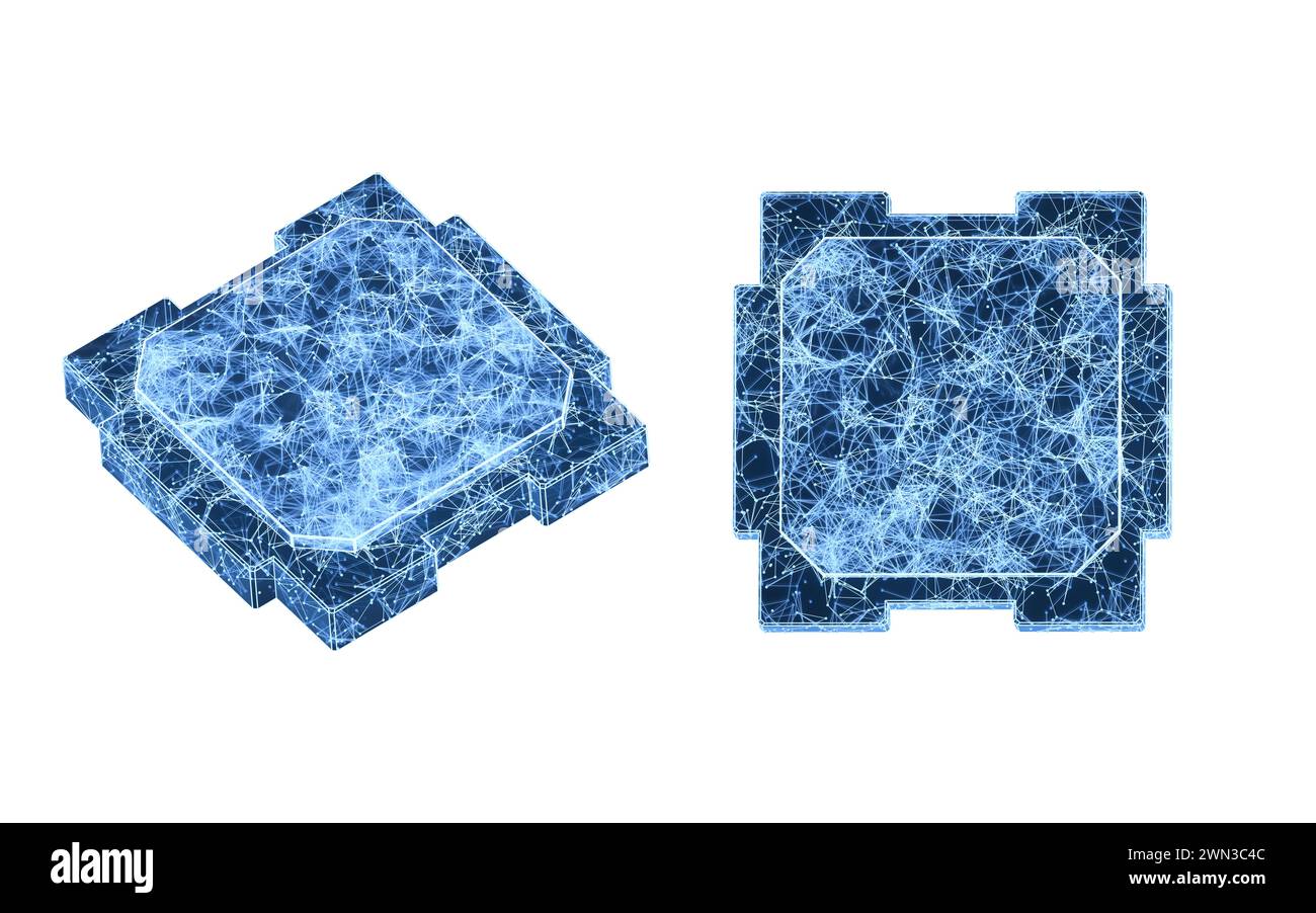 Electronic chip with blue structure lines,3d rendering. 3D illustration ...