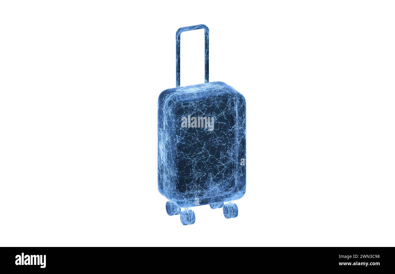 Luggage with blue glowing lines structure, 3d rendering. 3D ...
