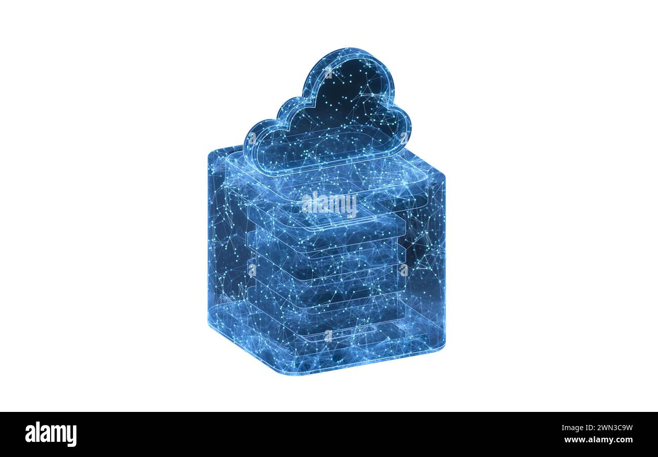 Cloud computing with blue glowing lines structure, 3d rendering. 3D ...