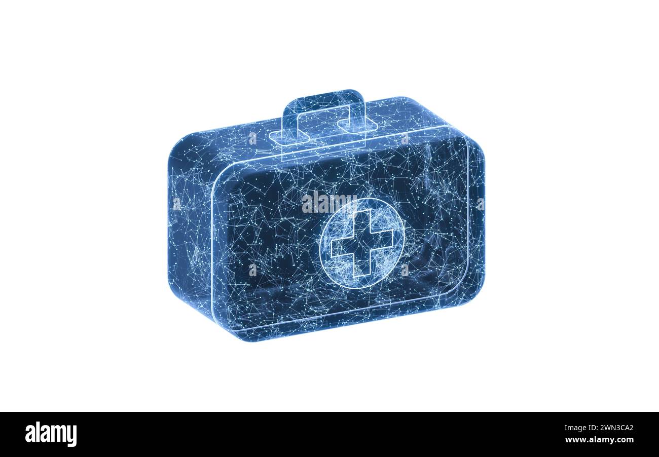 Medicine chest and blue glowing lines, medical concept, 3d rendering ...