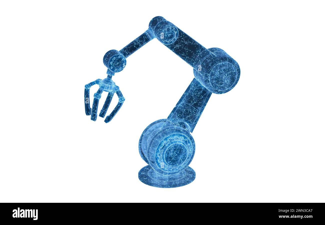 Robotic arm with blue line structure, 3d rendering. 3D illustration ...