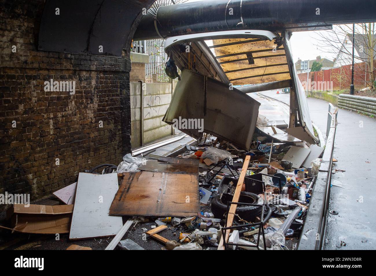 Slough, Berkshire, UK. 29th February, 2024. A van has smashed into the ...
