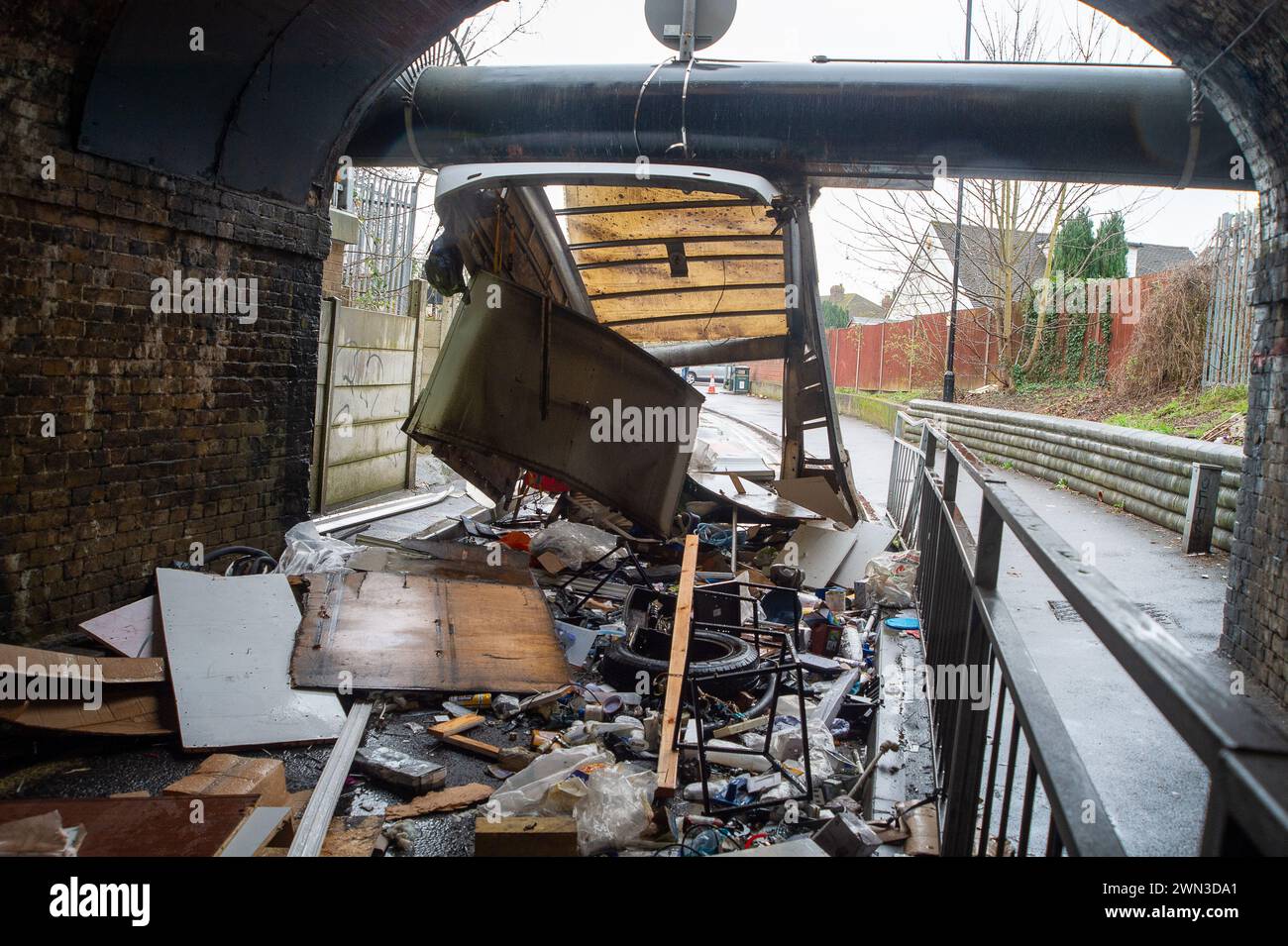 Slough, Berkshire, UK. 29th February, 2024. A van has smashed into the ...