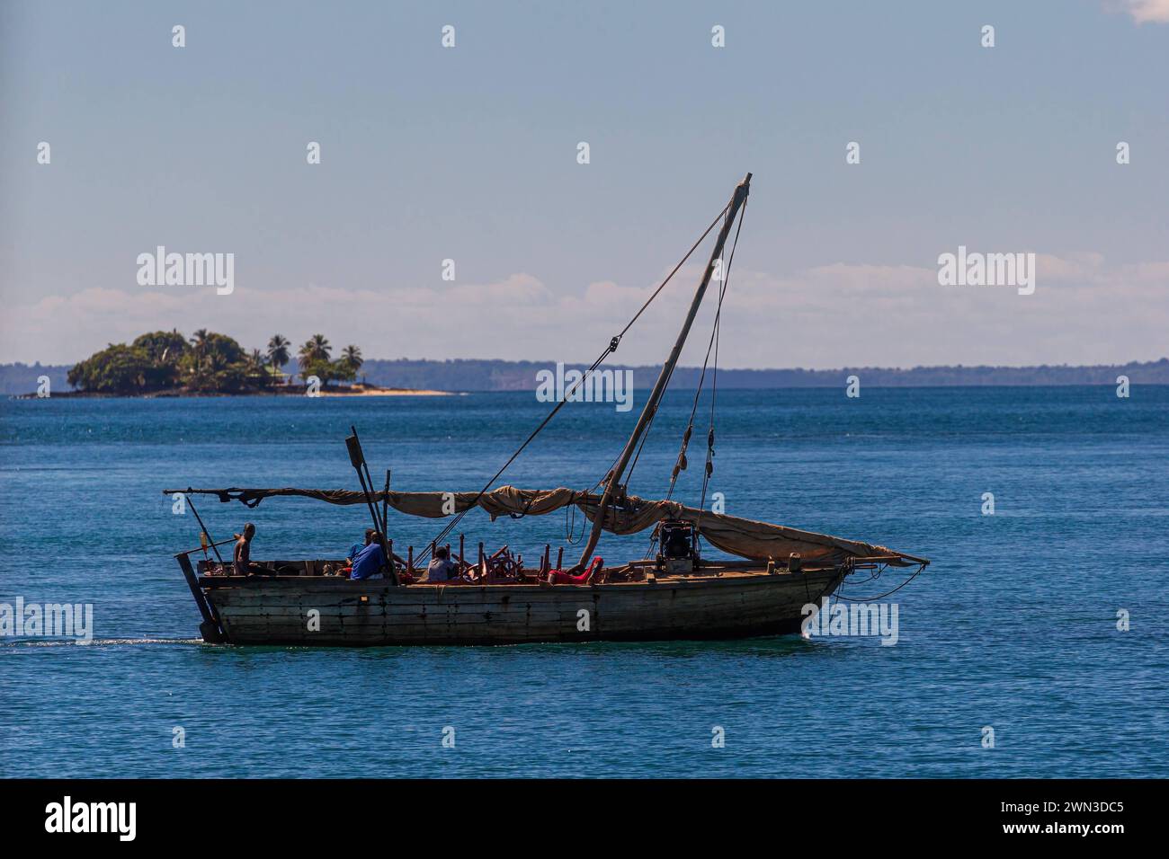 TSARABANJINA, MADAGASCAR, FEB 20, 2024: Traditional Malegasy boat with ...