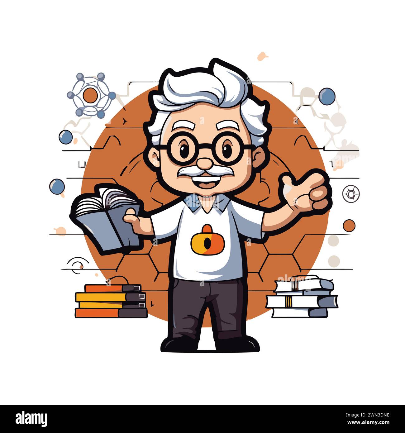 cartoon professor with books over white background. colorful design ...