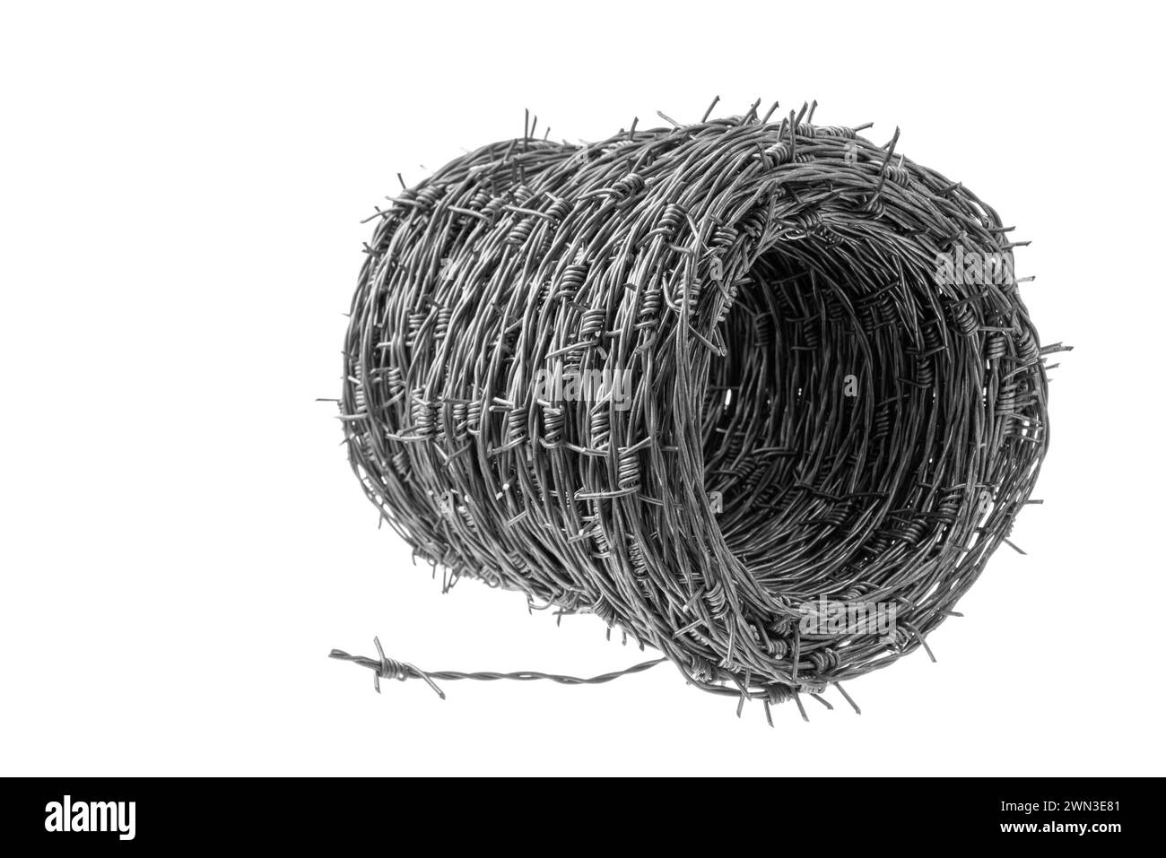 Roll barbed wire close-up on white isolated background for creating ...