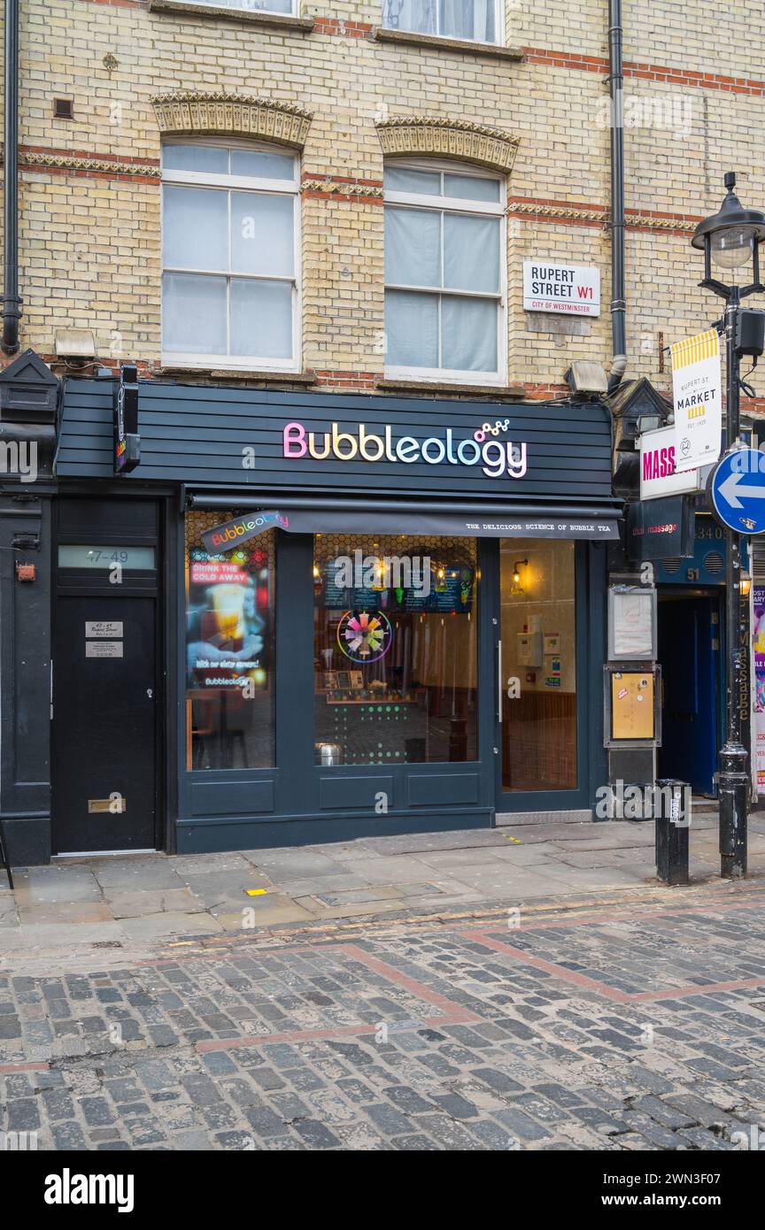 Exterior of Bubbleology a bubble tea shop on Rupert Street Soho London England UK Stock Photo ...