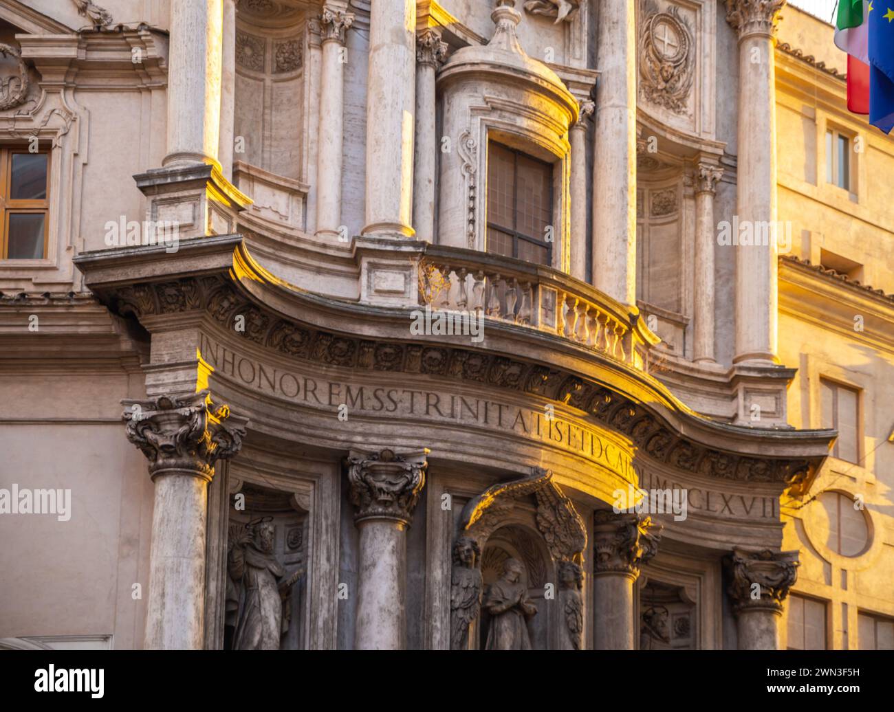 San Carlo alle Quattro Fontane with golden glow at sunset, Rome, Italy ...