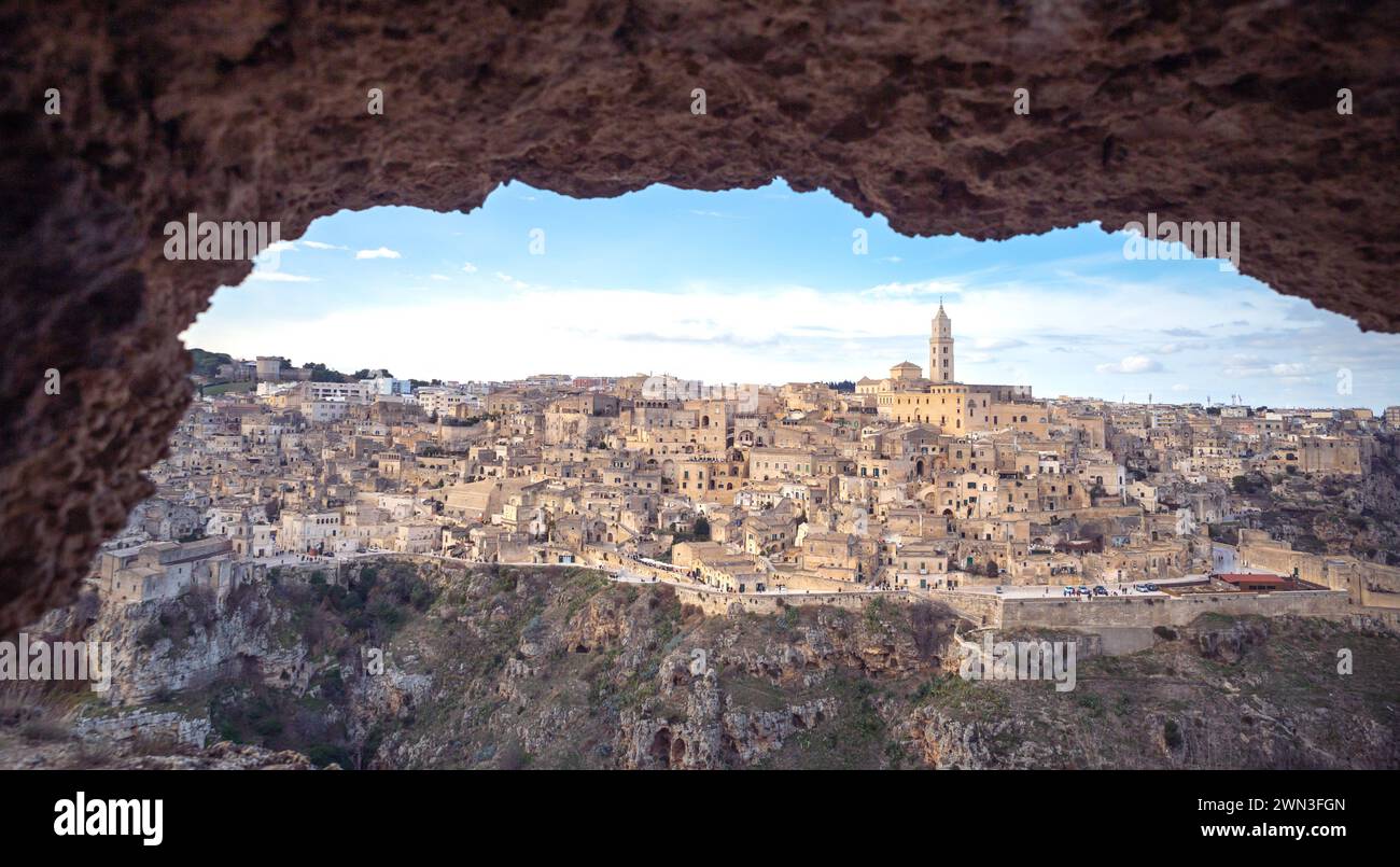 panoramic view of Matera sassi from a cave, Italy Stock Photo - Alamy