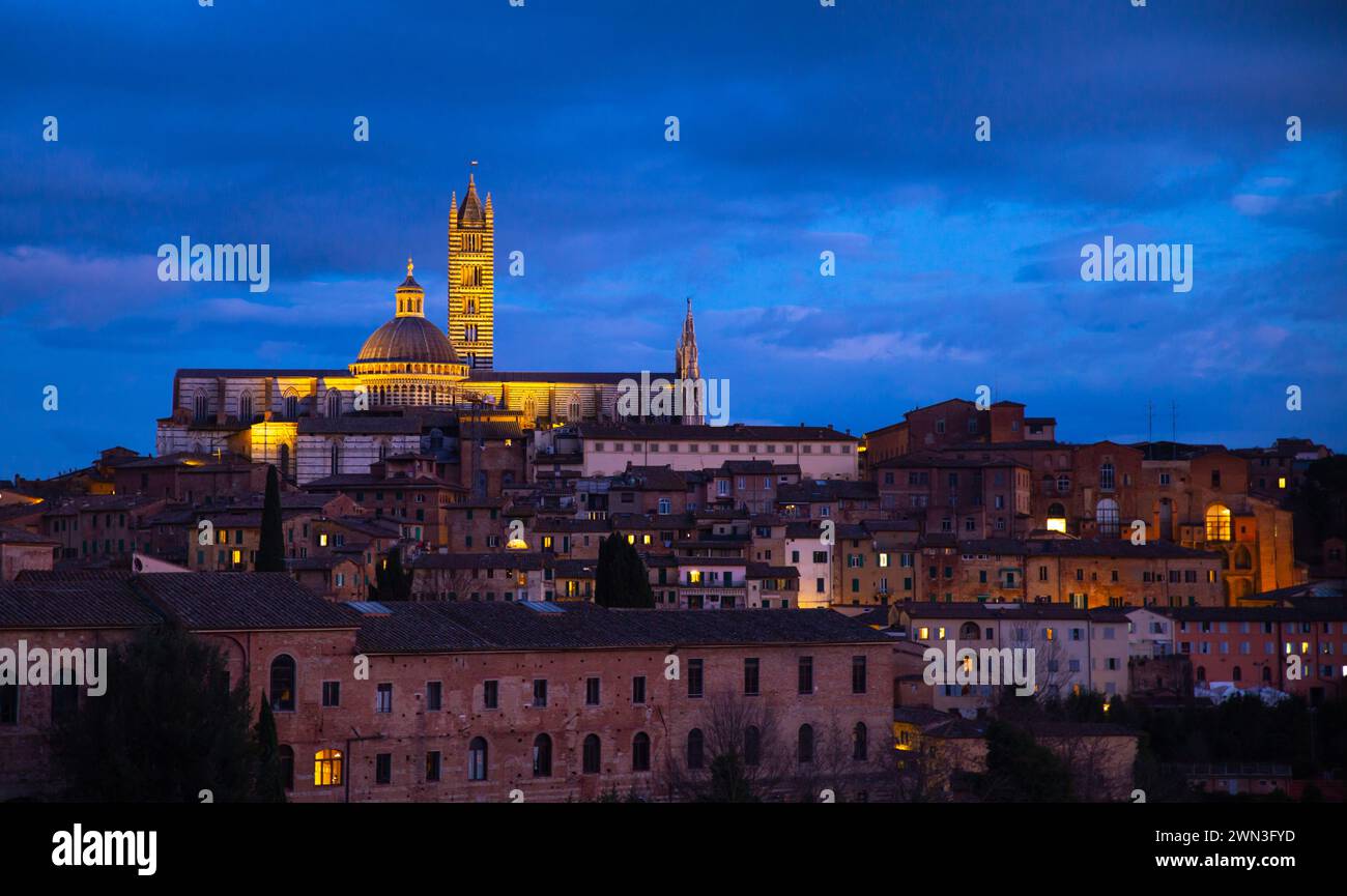 the cathedral of Siena at night, Italy, pink Stock Photo - Alamy