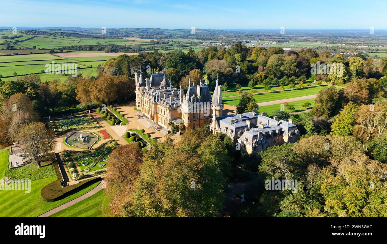 An Aerial view overlooking Waddesdon Manor country house in the village ...