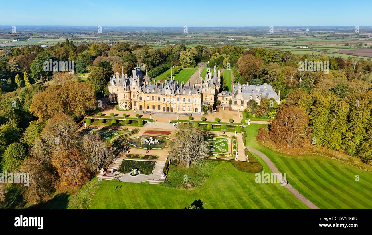 An Aerial view overlooking Waddesdon Manor country house in the village ...