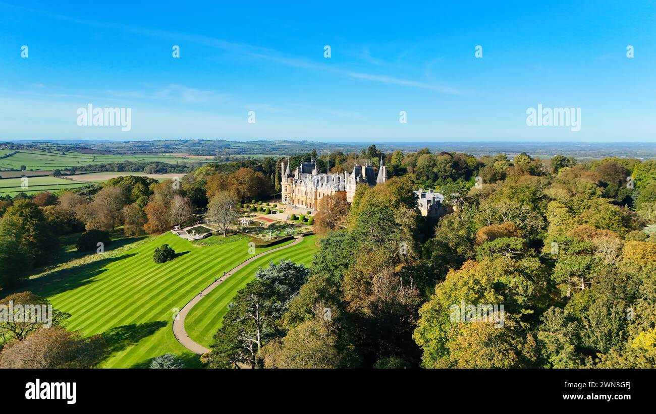 An Aerial view overlooking Waddesdon Manor country house in the village ...