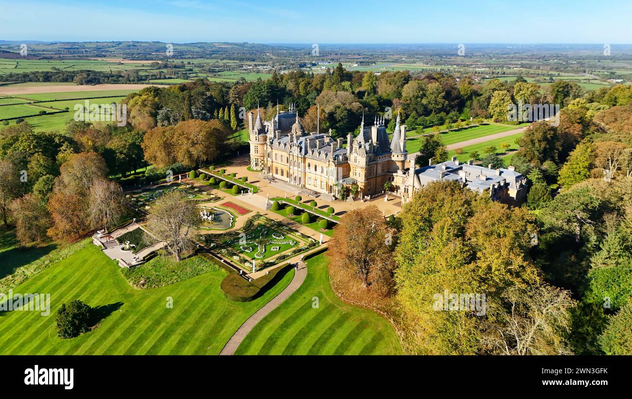 An Aerial view overlooking Waddesdon Manor country house in the village ...