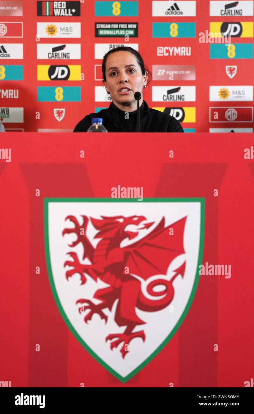 Wales manager Rhian Wilkinson during a press conference at the Vale ...