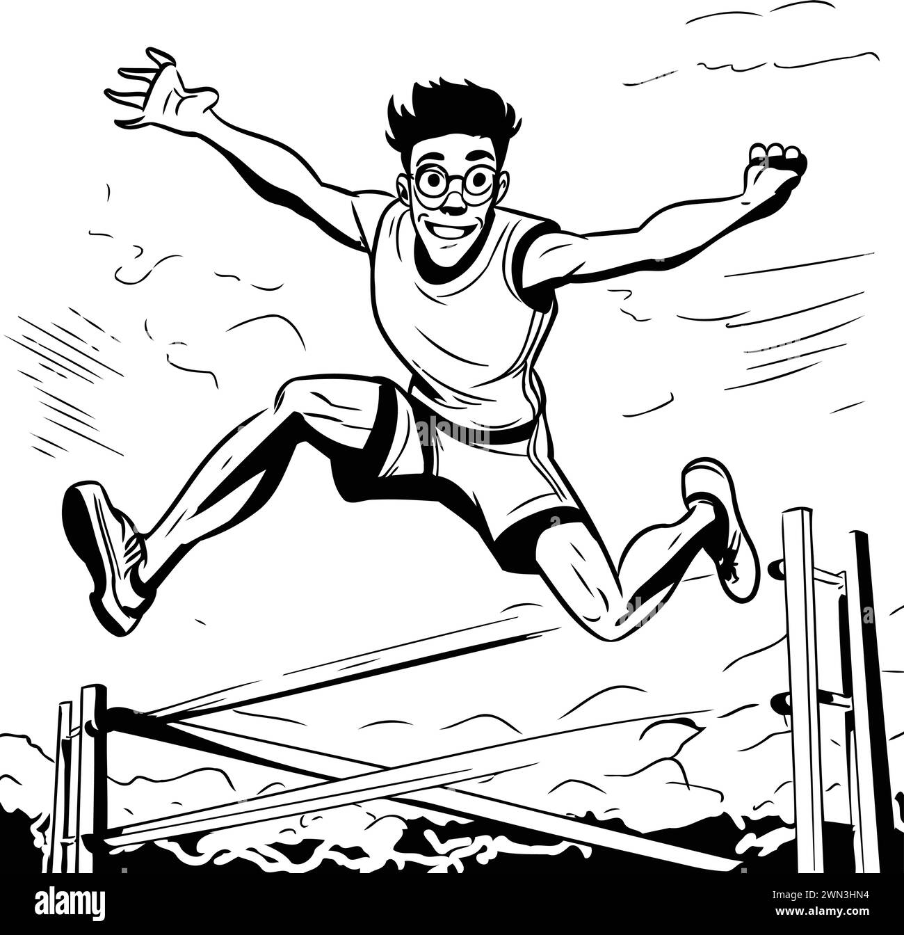 Jumping over an obstacle at speed Black and White Stock Photos & Images ...