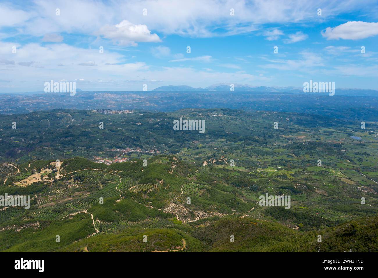 View over a vast landscape with mountains in the distance, view from ...