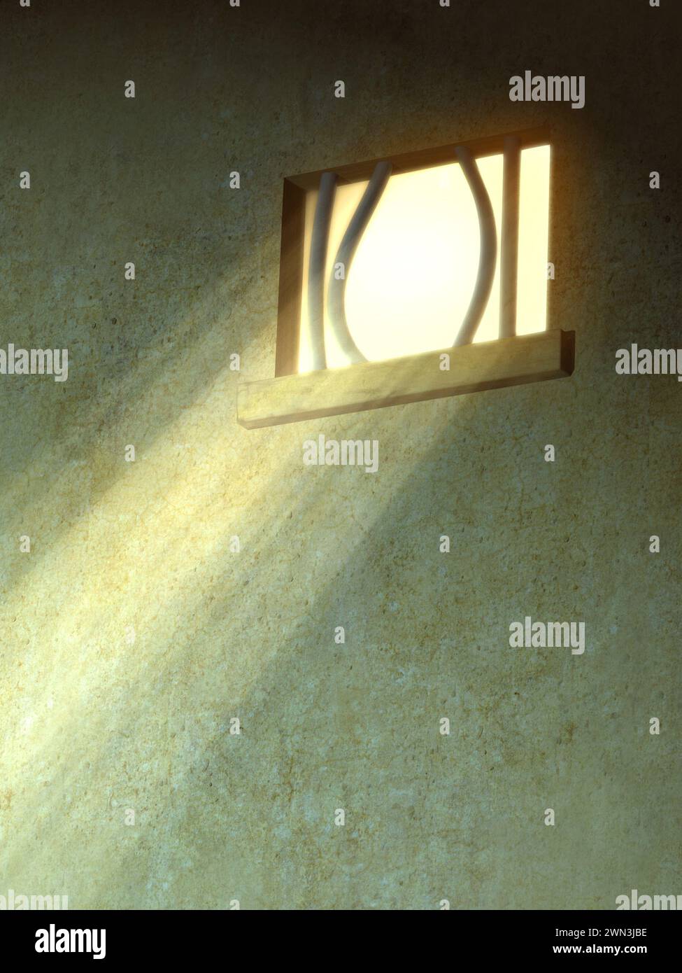 Sunlight entering through a broken prison window. Digital illustration Stock Photo - Alamy