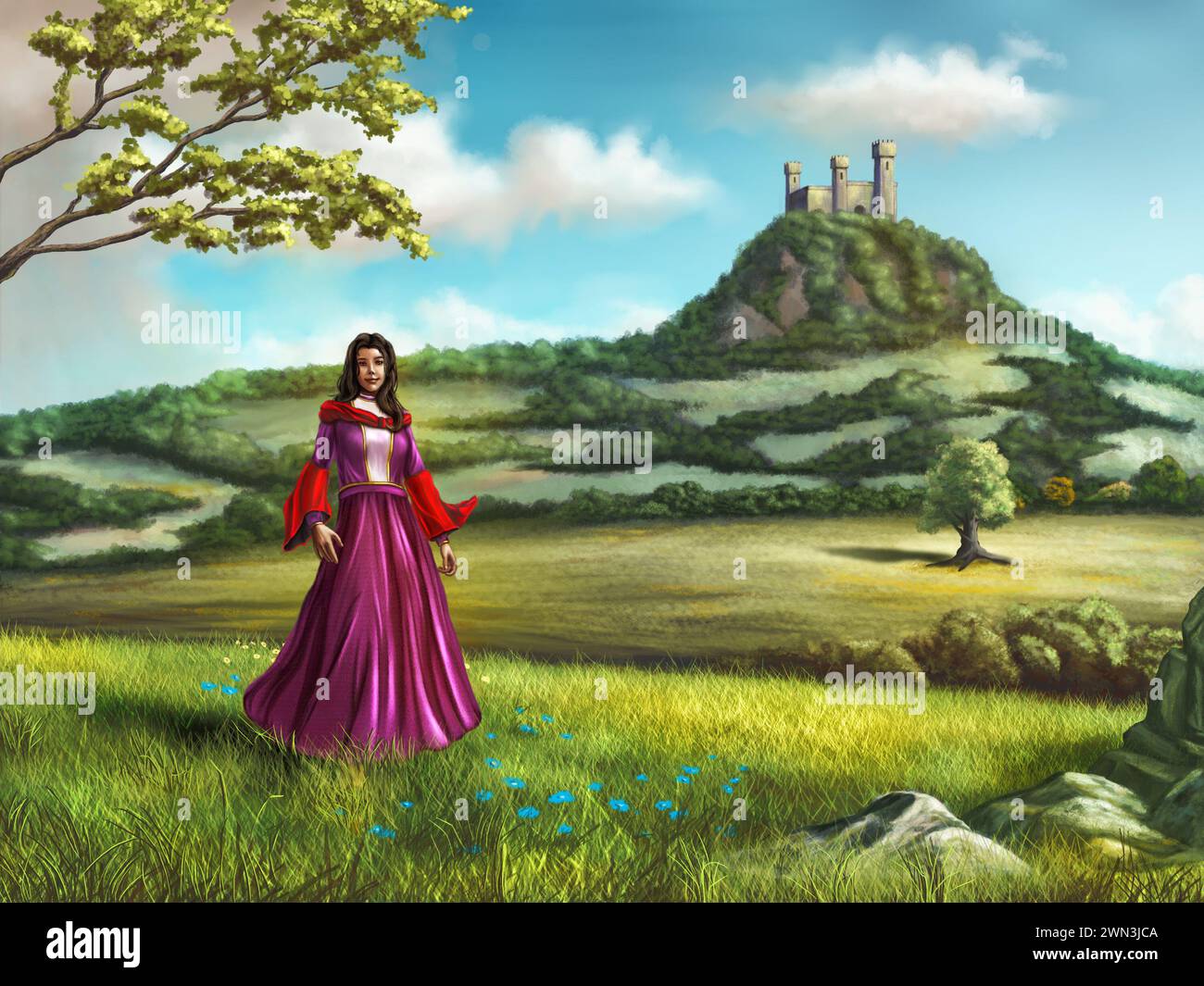 Princess in tower cartoon illustration hi-res stock photography and ...