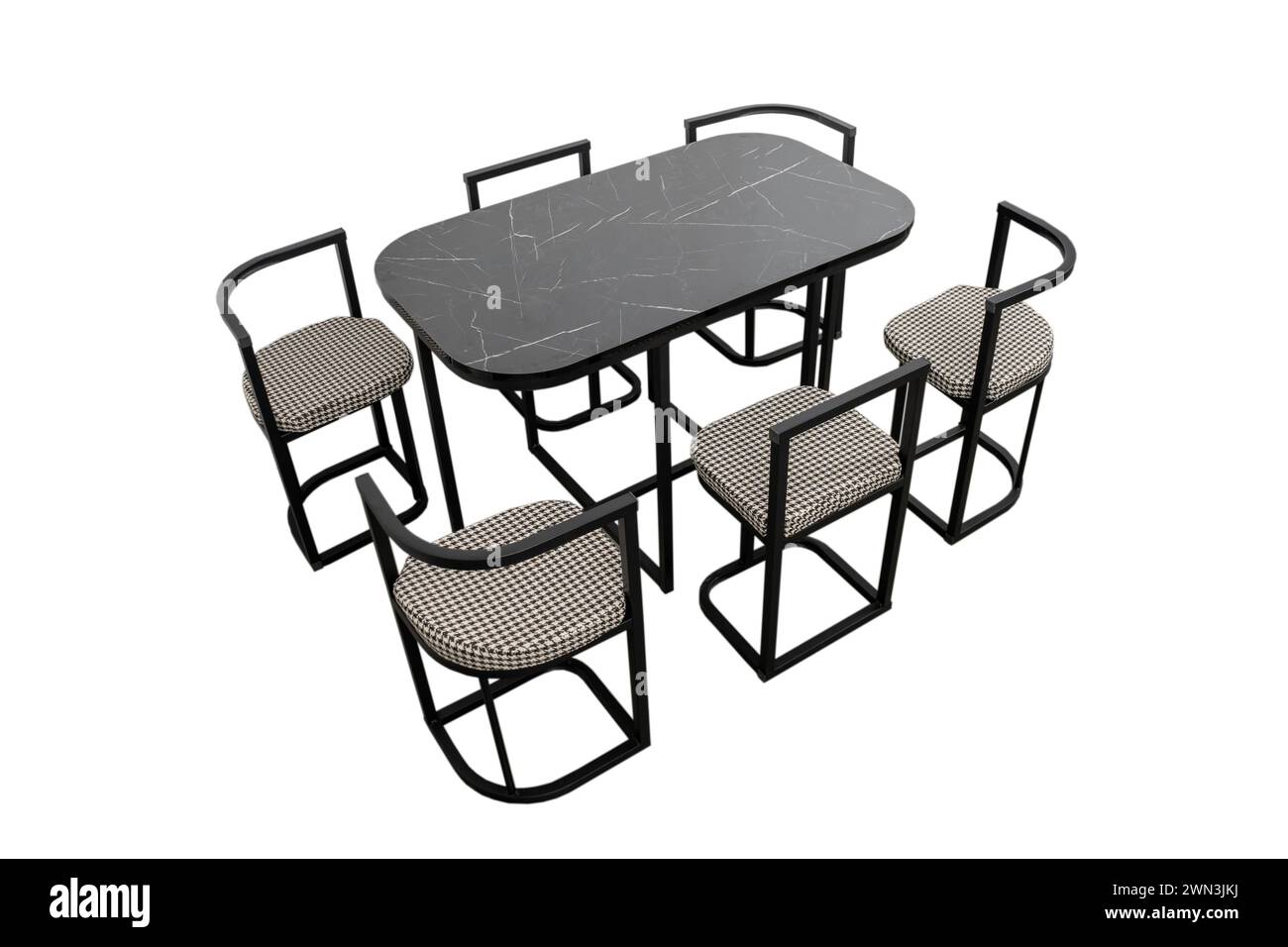 Modern black granite dining set with four chairs and table centerpiece ...