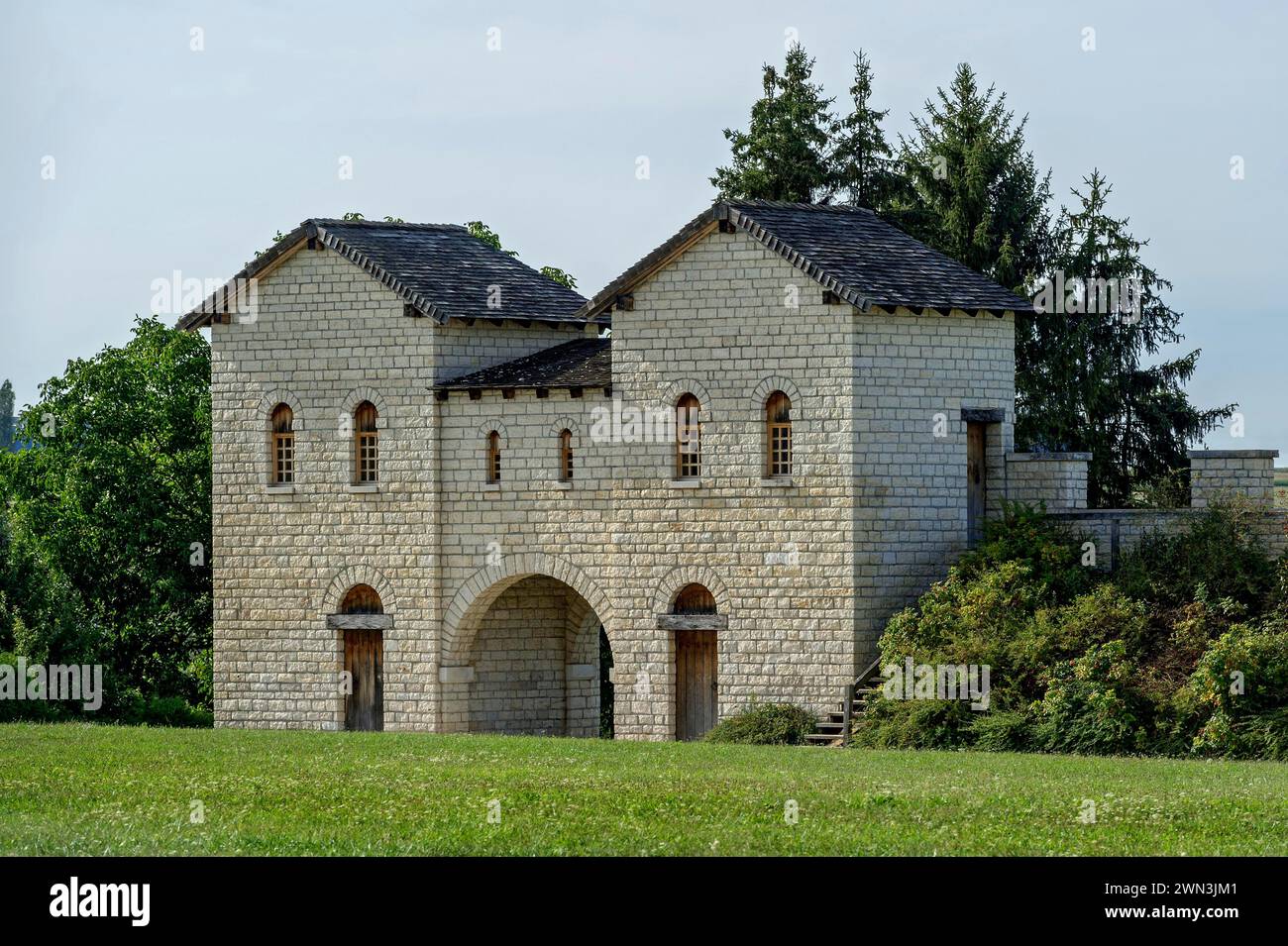 Roman fort Biriciana, reconstructed north gate, Porta decumana ...