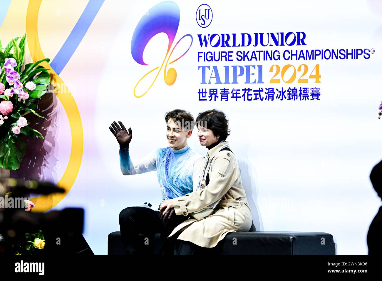 Arlet LEVANDI (EST), at Kiss & Cry, during Junior Men Short Program, at ...