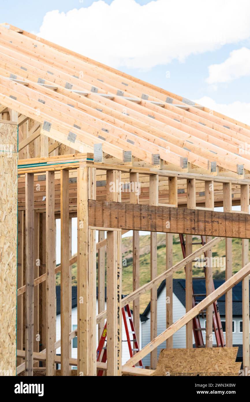 Suburban Single-Family House Construction: Framing Stage Progress Stock ...