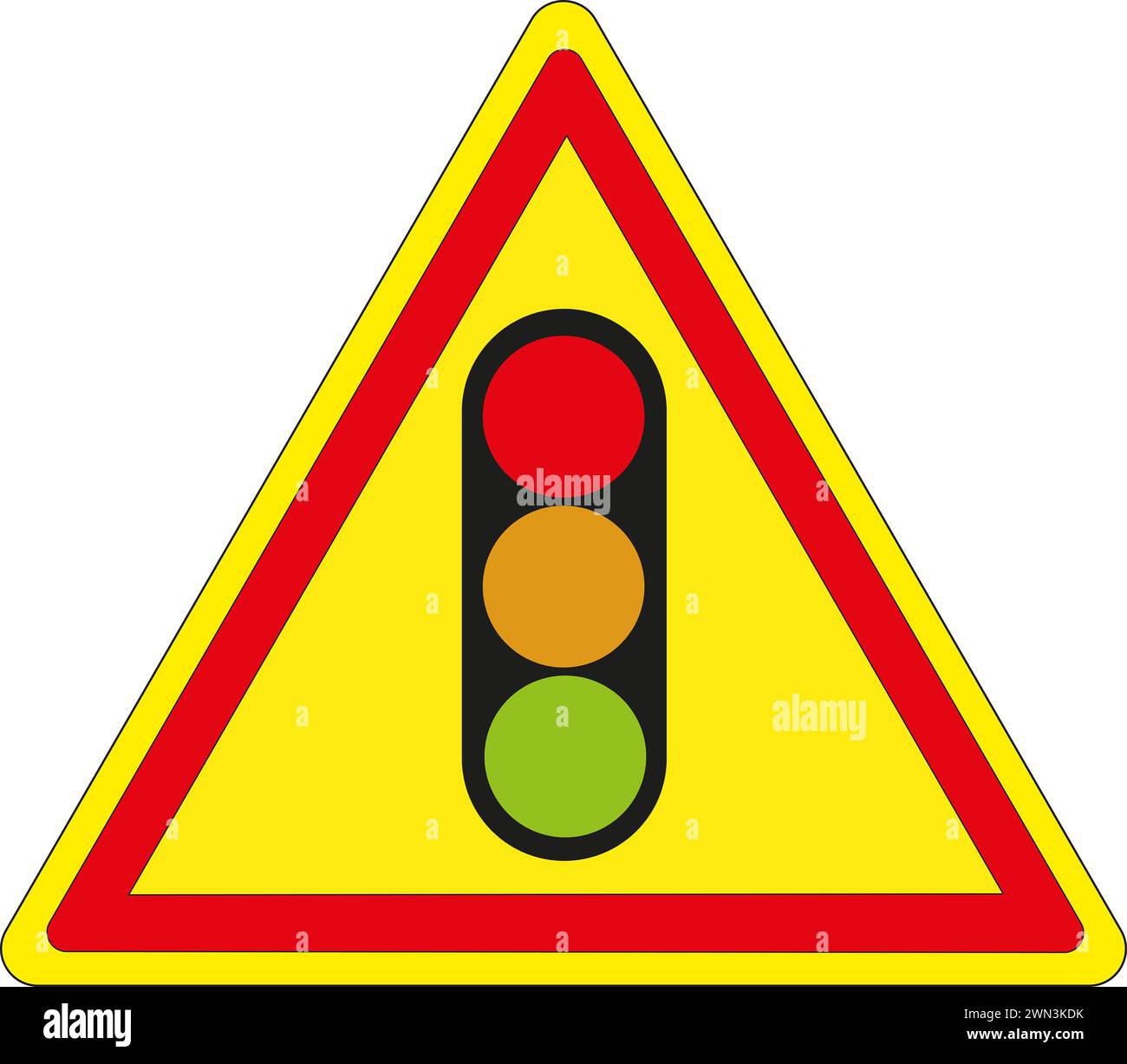 French temporary road sign with yellow background and red surround ...
