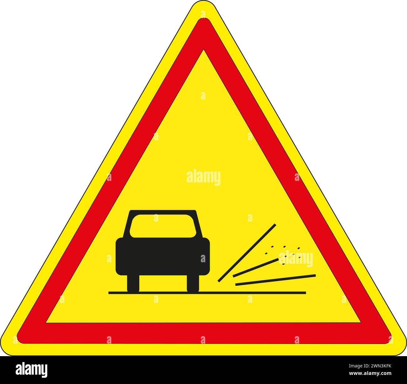 Temporary French road sign with yellow background and red surround ...
