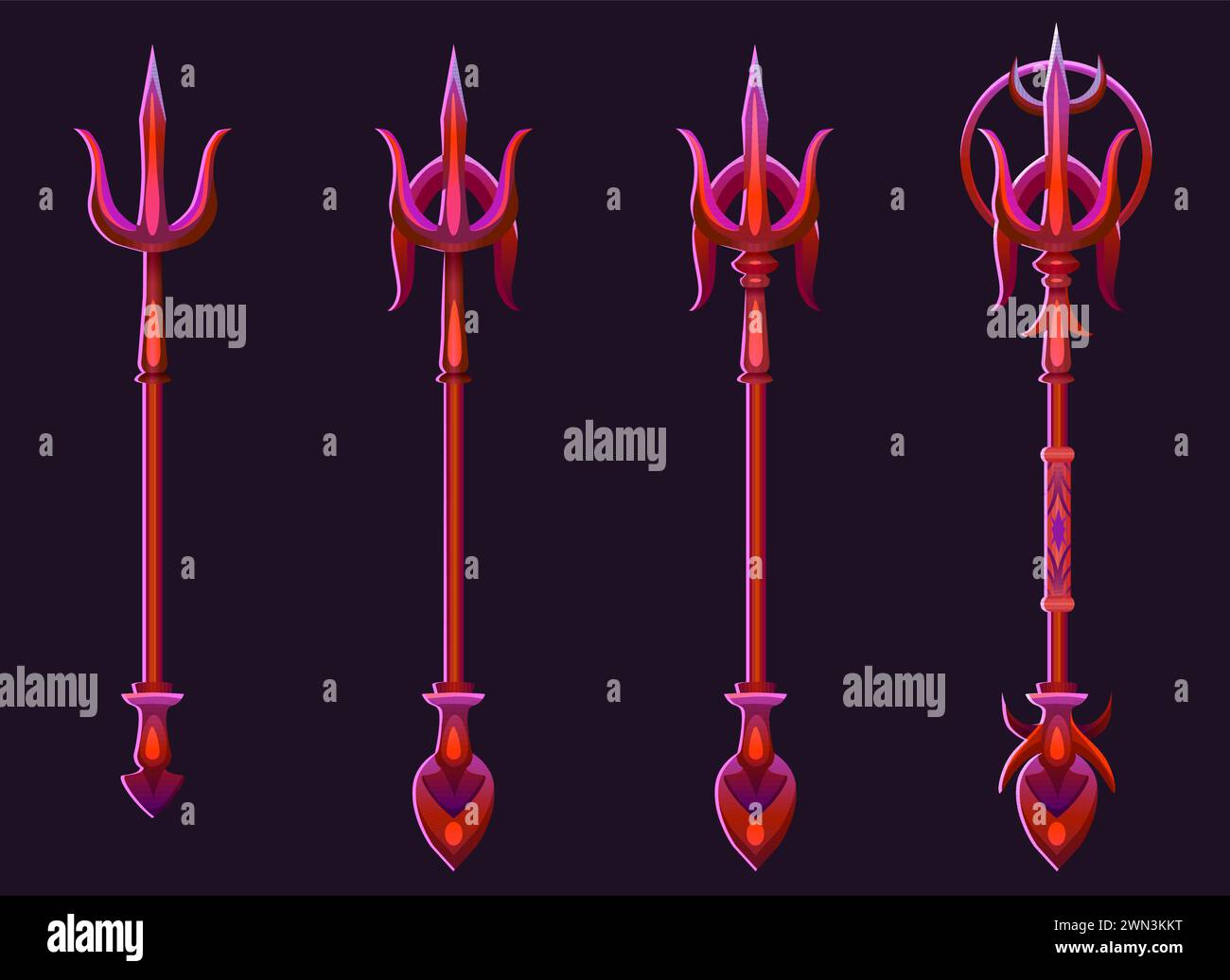 Poseidon or Neptune magic red trident for game ui level rank design ...