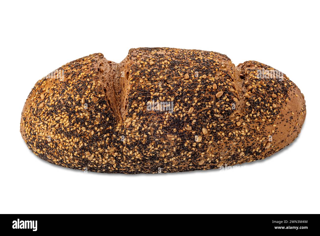 Rye bread loaf with sesame,flax, sunflower and poppy seeds, isolated on ...