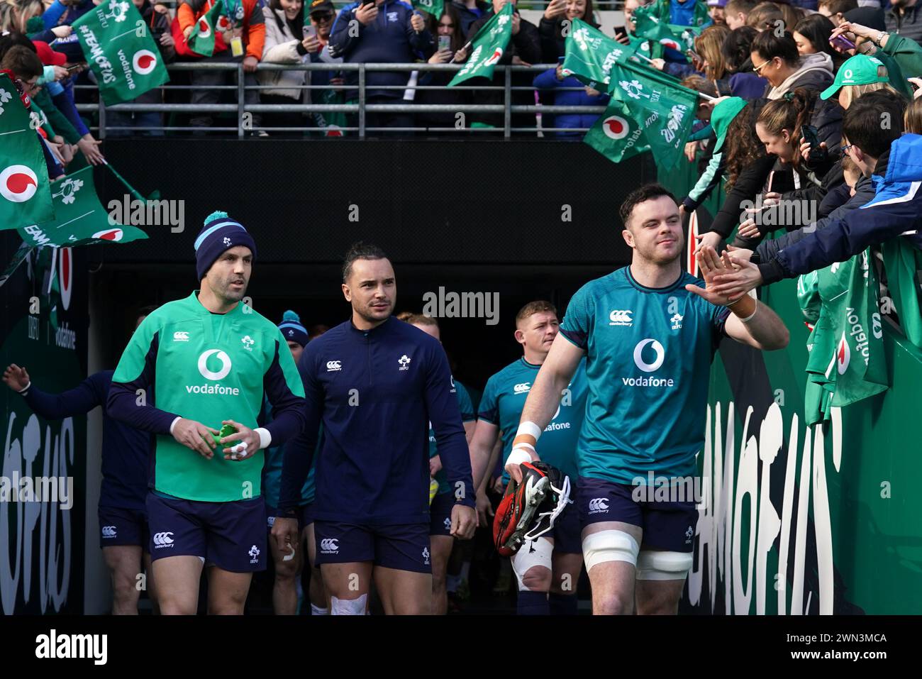 Ireland's Conor Murray, James Lowe and James Ryan during a training ...