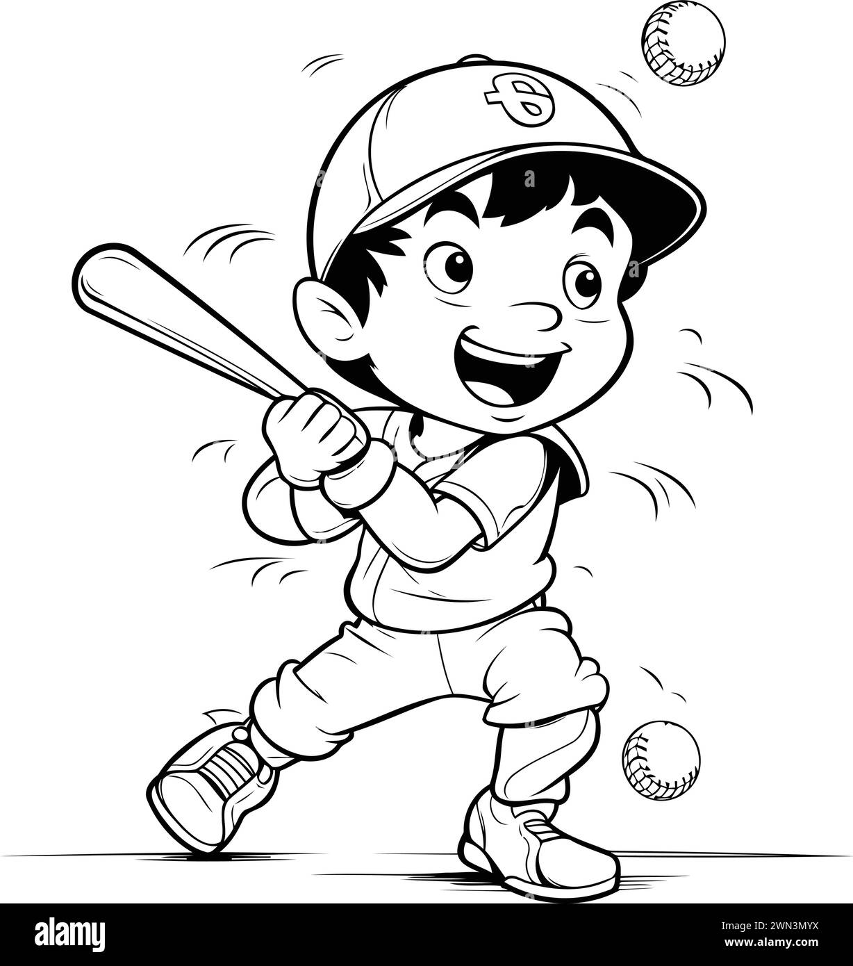 Cartoon illustration boy playing baseball hi-res stock photography and ...