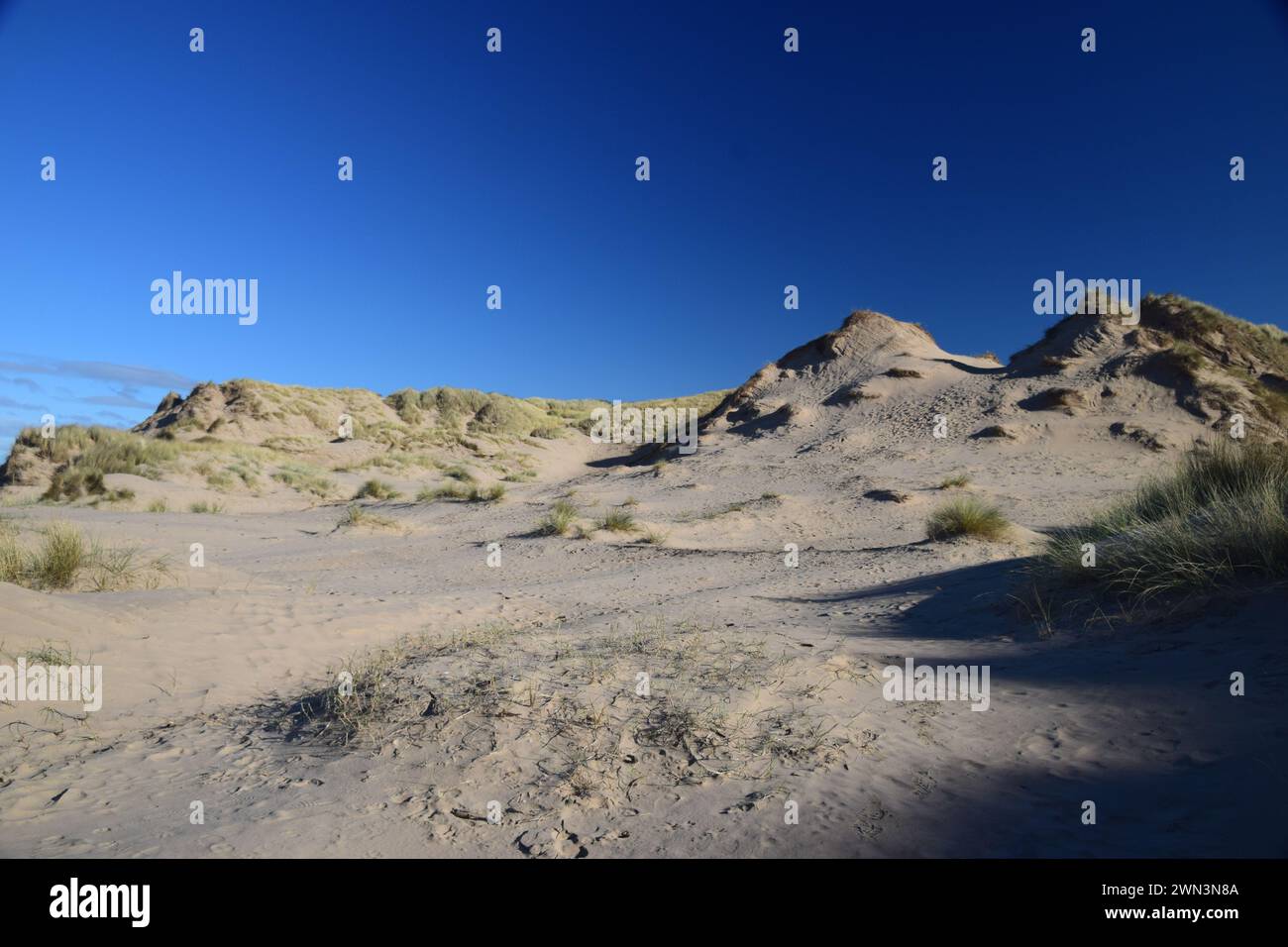 The sand dunes and beach along the Merseyside coast facing onto ...