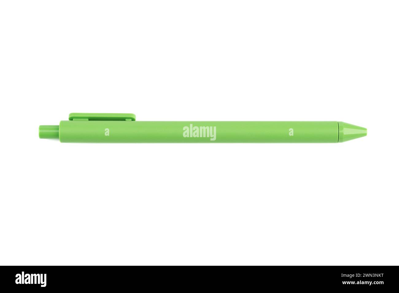 Plastic ballpoint pen isolated on white background. Stationery in green ...