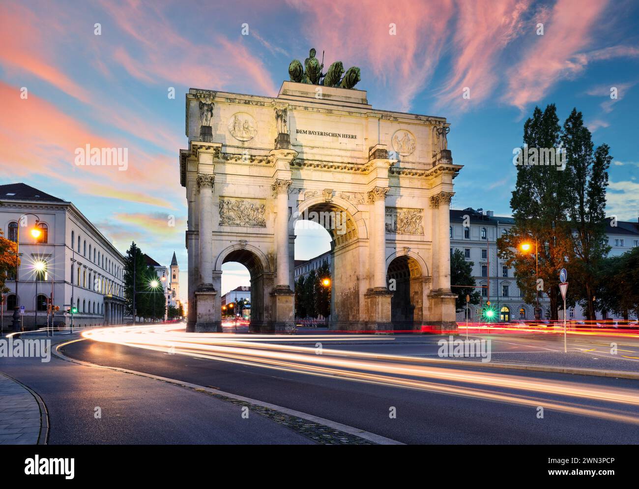Siegestor (Victory Gate) triumphal arch in downtown Munich, Germany ...