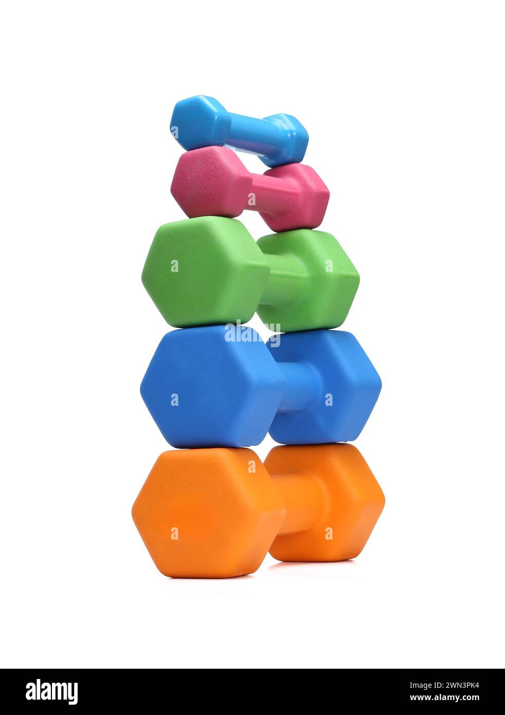 colorful rubber coated dumbbells isolated on white background Stock ...