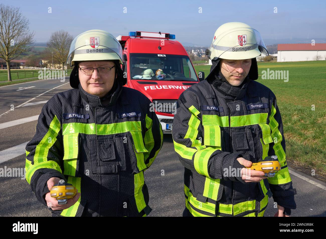Hadamar, Germany. 29th Feb, 2024. Firefighters are deployed in the area ...