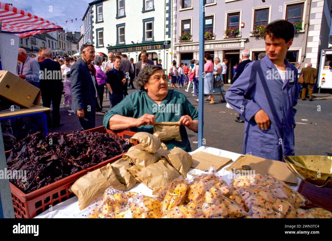 Dulce and Yellowman seller at the Ballycastle Horse Fair, North Coast, County Antrim, Northern ...