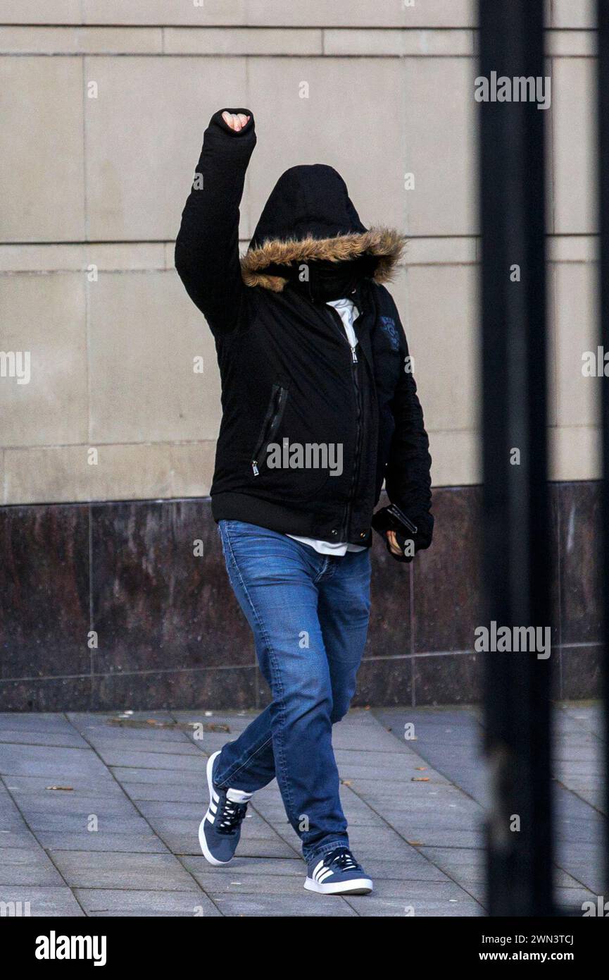 James Smyth celebrating as he leaves Belfast Crown Court after he was ...