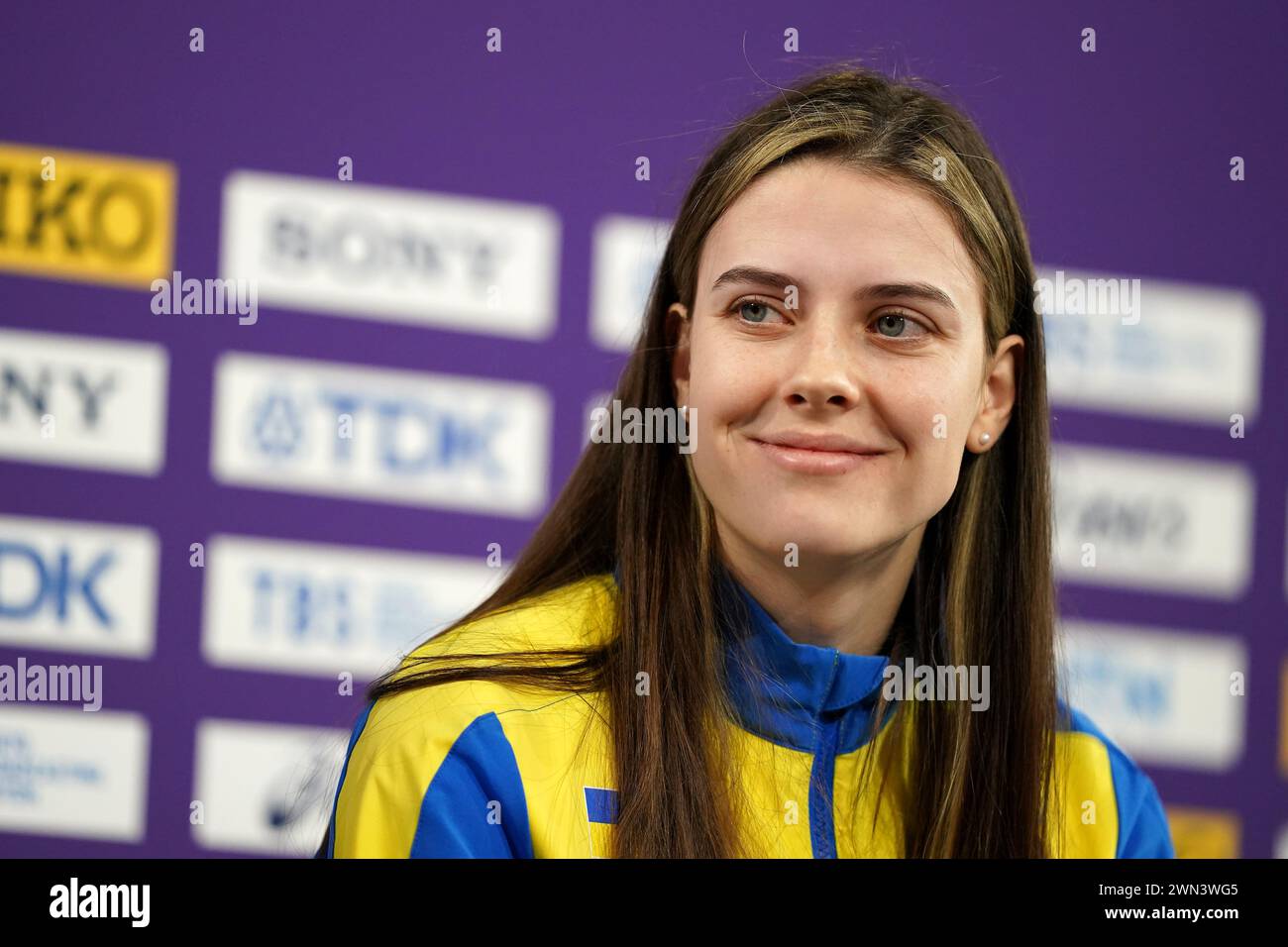 Ukraine's Yaroslava Mahuchikh during a press conference ahead of the ...