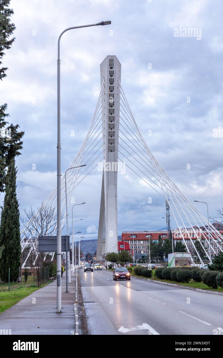 Podgorica, Montenegro - 12 FEB 2024: The Millennium Bridge is a cable ...