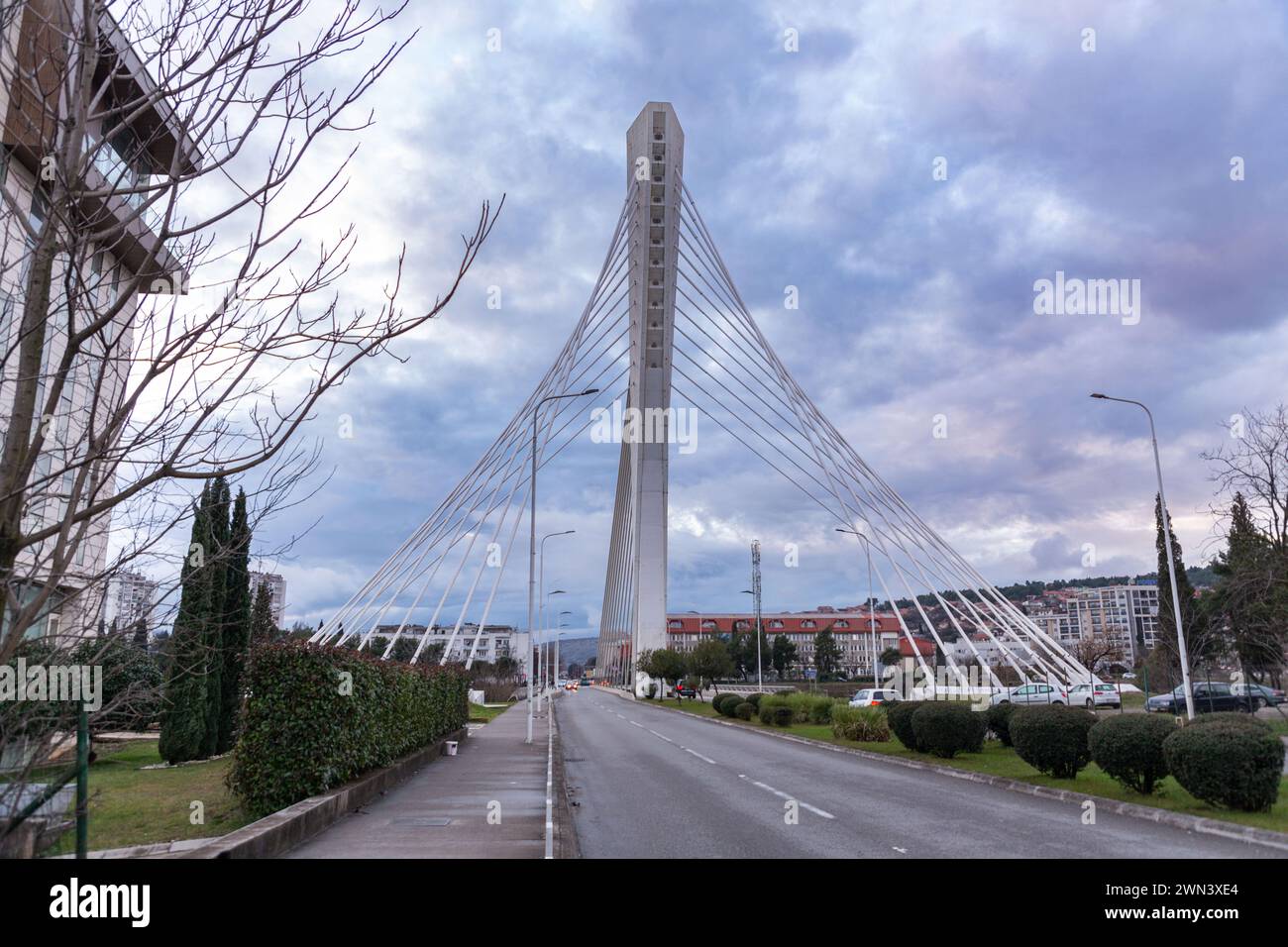 Podgorica, Montenegro - 12 FEB 2024: The Millennium Bridge is a cable ...