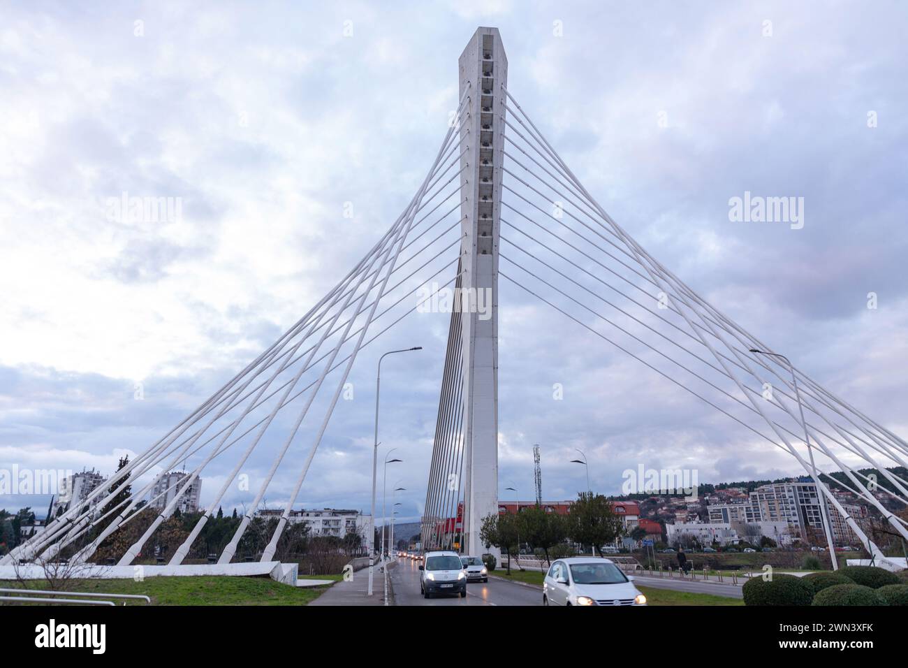 Podgorica, Montenegro - 12 FEB 2024: The Millennium Bridge is a cable ...